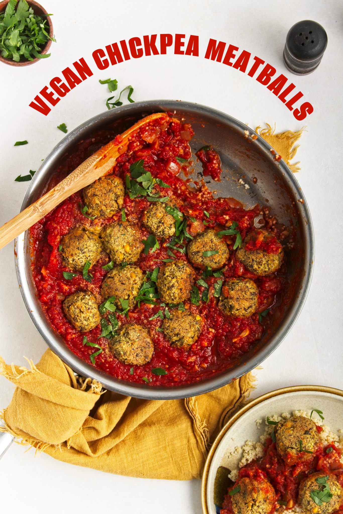 Chickpea Meatballs with Tomato Sauce - Mixin Mamas
