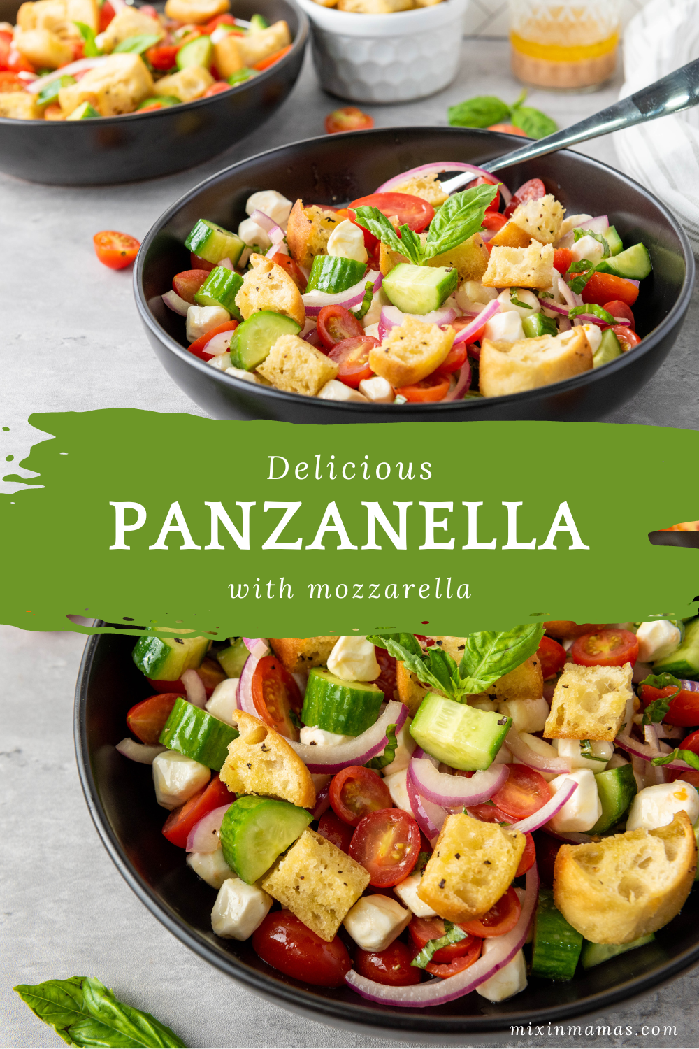 Panzanella with Mozzarella - Mixin Mamas