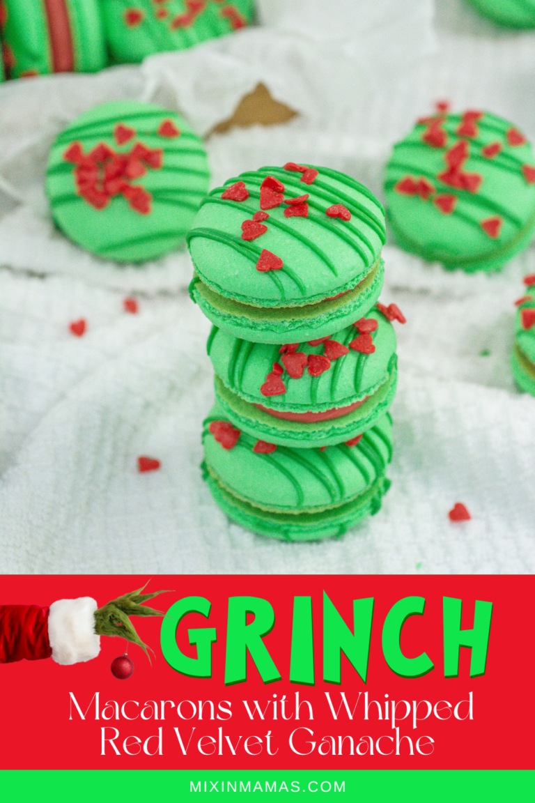 Grinch Macarons with Whipped Red Velvet Ganache - Mixin Mamas